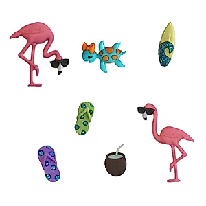 Simply Charmed Flamingo Beach Wine Glass Charms - Set of 7 Magnetic Markers or Tags for Stemless or Regular Glassware