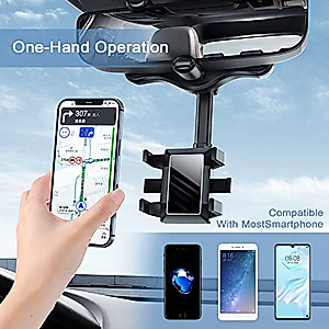 2 Pack Rearview Mirror Phone Holder for Car Multifunctional 360° Rotatable Retractable Car Phone Holder Mount ,Universal Cell Phone Holder Fit All Car and Phone, Charging Cable Included