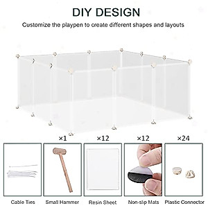 PawHut Pet Playpen DIY Small Animal Cage Open Enclosure Portable Plastic Fence 12 Panels for Bunny Chinchilla Guinea Pig White, 18" x 14"
