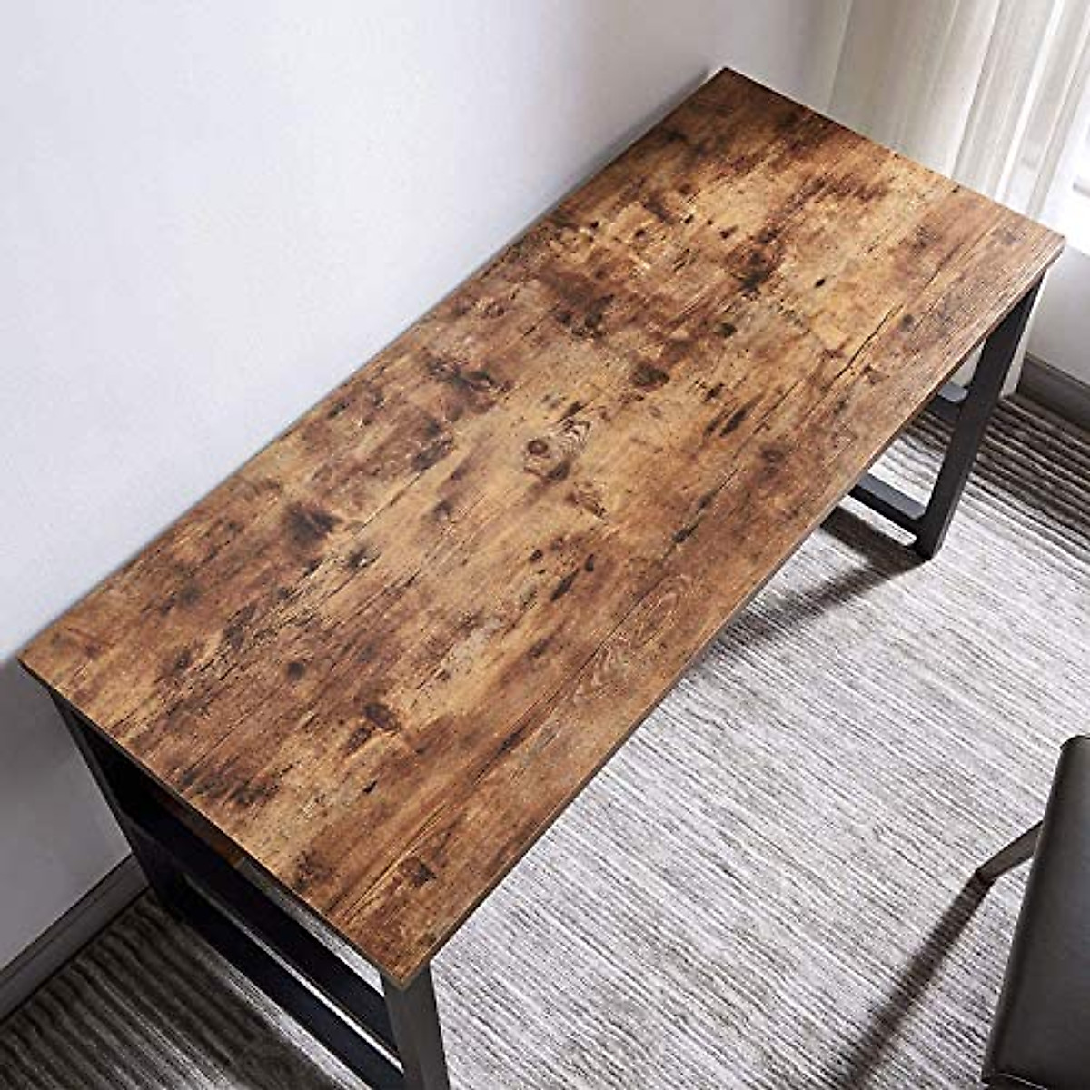 AMOAK Computer Desk 47" with Bookshelf, Office Desk, Writing Desk, Wood and Metal Frame, 1.18in (3cm) Thickened Desktop, Industrial Style, Study Table for Home Office, Retro Brown