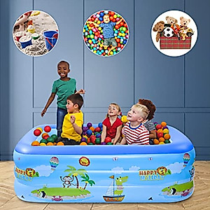 Inflatable Swimming Pool Summer Blow Up Pools for Kids Garden Kiddie Pool for Family,82.60" W*55" D*25.50" H,Blue