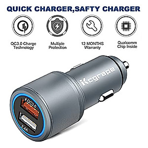 Car Charger for Samsung Galaxy A14 A11 A01 A21 A71 A42 A32 A13 5G,S21 S22 Plus/Note 20 Ultra A12,LG Velvet G8 G8X G7 Thinq,K51 Q70,Stylo 6 5,Quick Charge 3.0 Fast Charging Phone Adapter+6FT USB C Cord