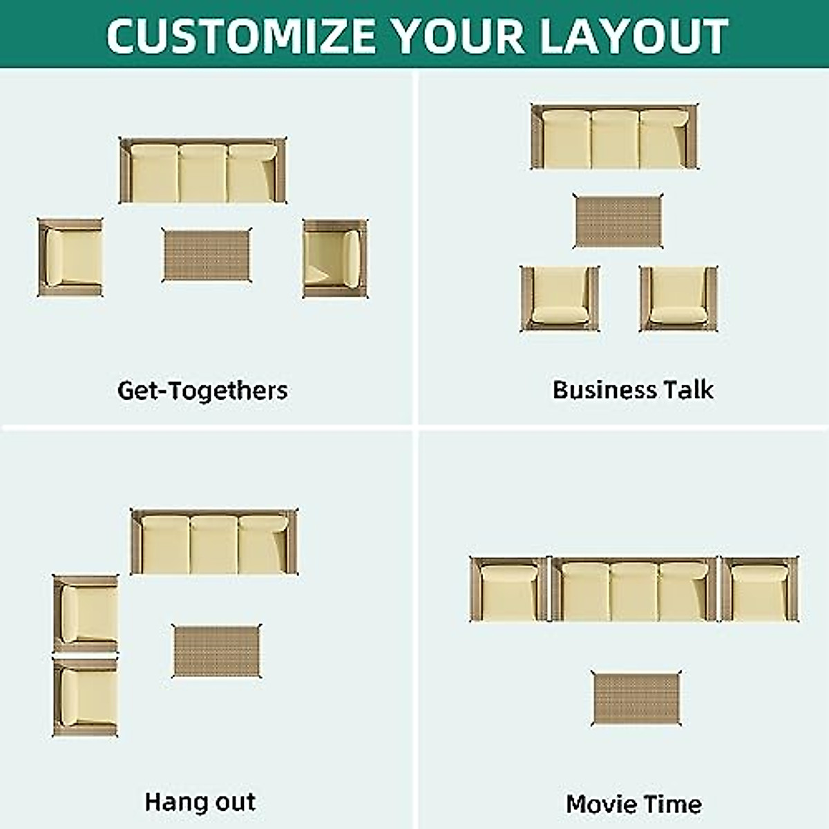 YITAHOME 4 Piece Patio Furniture Set, Outdoor Sectional Sofa PE Rattan Wicker Outside Couch with Table and Cushions, All-Weather Rattan Patio Conversation Set for Porch Lawn Garden Backyard - Khaki