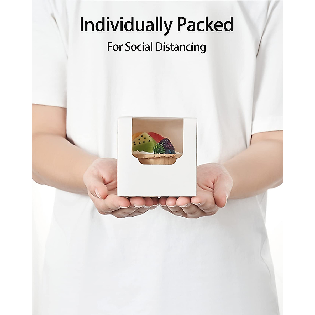 Happyhiram Cupcake Boxes 50 Pcs White Individual Cupcake Box, Single Cupcake Containers Cardboard Holders with Inserts and Window for Muffins Cocoa Bombs Packaging Togo Boxes for Birthdays Showers Party Favors Packing