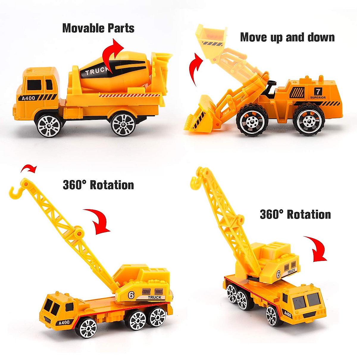 Alloy Truck Mini Pocket Size Construction Models Play Vehicles Toy Trucks for Boys Age 2 3 4,Kids Party Favors Cake Decorations Topper Birthday Gift,6Pcs Set