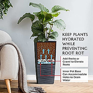 Janska by Mueller M-Resin Heavy Duty Tall Planter, Indoor/Outdoor Grande Plant, Tree, Flower Pot, 2-Piece Set, 24”, Modern Design, Built-in Drainage, Dark Gray