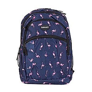 Parquet Novelty School & Travel Backpack For Outdoors, Luggage, Laptops - Adults and Teens Sports Bookbag, Flamingo, (Navy)