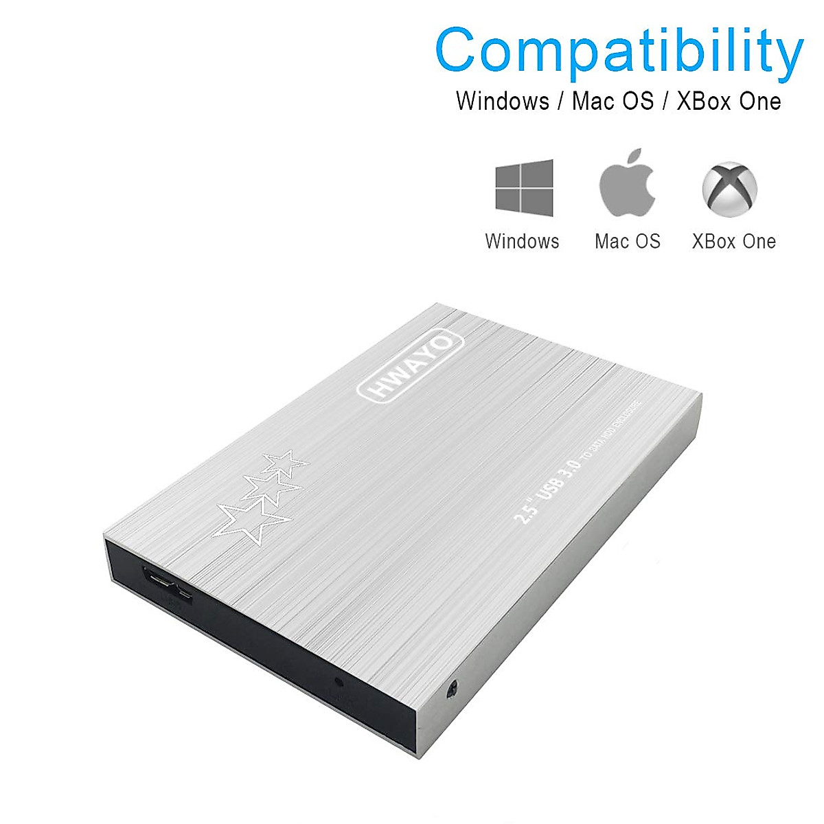 HWAYO 750GB External Hard Drive Portable 2.5'' Ultra Slim HDD Storage USB 3.0 for PC, Laptop, Mac, Chromebook, Xbox One (Silver)