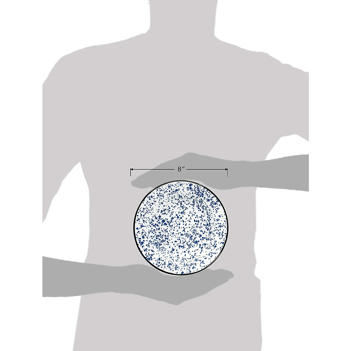 Red Co. Set of 4 Enamelware Metal Classic 8" Round Salad Plate, Navy Blue Marble/Black Rim - Splatter Design