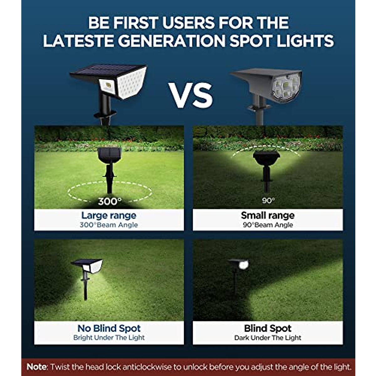 HNES 4 Pack Super Bright Solar Spot Lights Outdoor [47 LEDs | 4 Sides Illuminants | 300° Light Angle] IP65 Waterproof Solar Outdoor Lights Garden Lights Solar Powered Landscape Lights (Cool White)