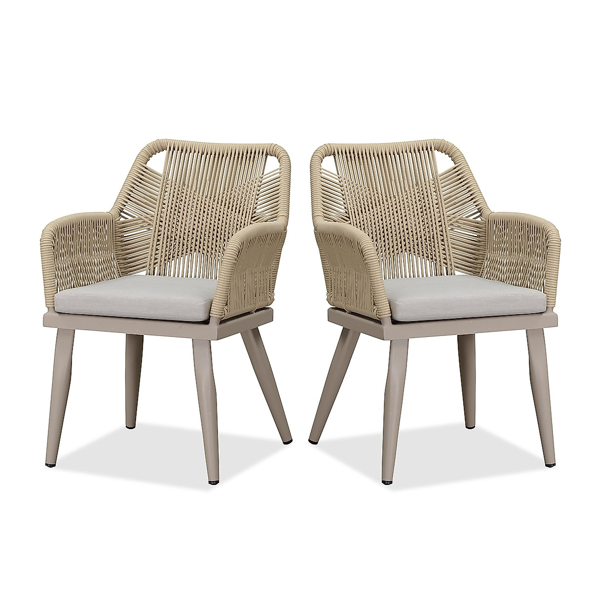 PURPLE LEAF 2 Pieces Outdoor Patio Dining Chairs All-Weather PE Rattan Patio Furniture with All Aluminum Frame for Lawn Garden Backyard Deck, Champagne