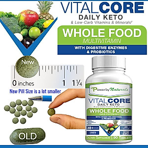 Power By Naturals Vital Core Daily Keto Whole Food Multivitamin for Women & Men | Supports Energy, Tiredness, & Keto Sickness, Digestive Enzymes, Probiotics Whole Food Vitamins & Minerals | 90 Tablets