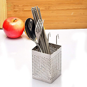 TOPINCN Kitchen Utensil Storage Holder, Stainless Steel Utensil Container Hanging Mesh Utensil Drying Rack Fork Chopsticks Storage Organizer Tableware Dinner Service Holder Cutlery Rack (Double Grid)