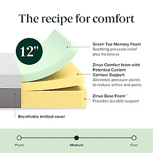 ZINUS 12 Inch Ultima Memory Foam Mattress [New Version], Queen, Fiberglass Free, Medium Firm Feel, Breathable Airflow Memory Foam, Certified Safe Foams & Fabric, Mattress in A Box
