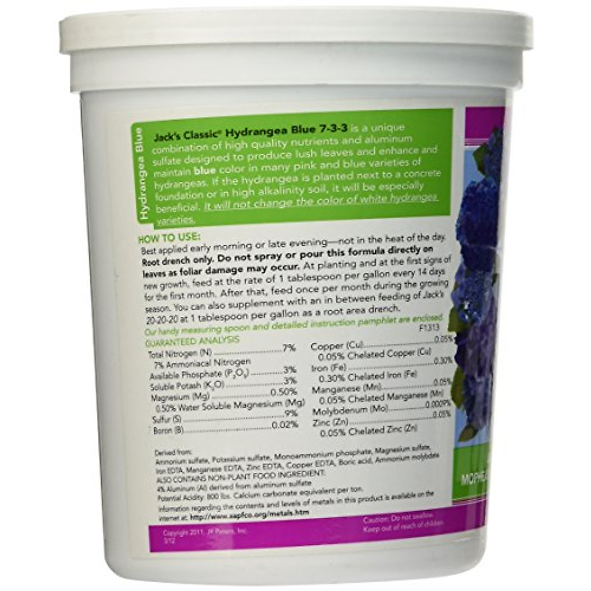 J R Peters Inc 59324 Jacks Classic No. 7-3-3 Hydrangea Fertilizer, Blue (1.5 lb)