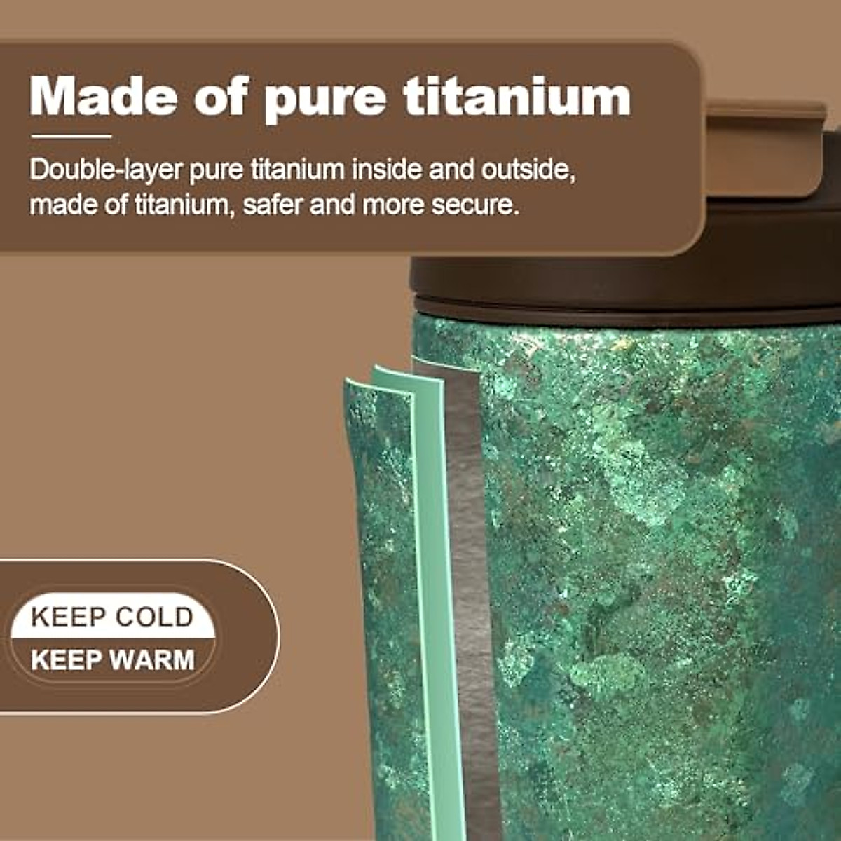 LILEEE Titanium Travel Tumbler Mug with Straw - 12oz Leakproof Insulated Coffee Cup for Hot & Cold Drinks, BPA Free, Durable & Lightweight, Great for Outdoor & Gift Use (Ice Green)