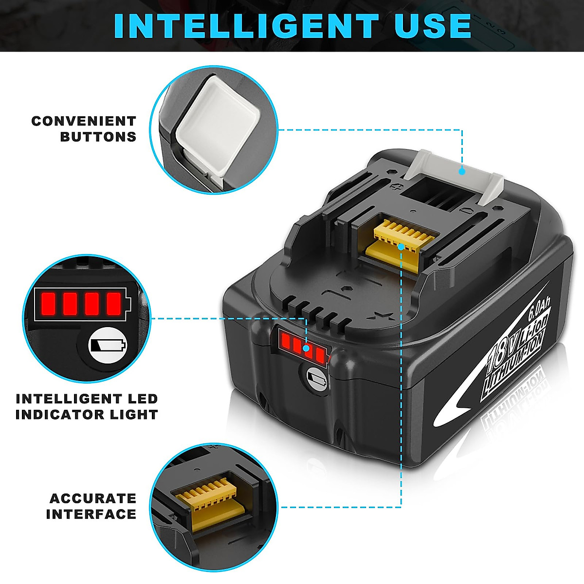 2-Pack 6.0Ah BL1860B BL1860 Replacement for 18V Battery Lithium-ion Compatible with 18 Volt Battery Lithium BL1860B BL1860 BL1850 BL1850B BL1840 BL1830 Compatible with Battery 18V Power Tools (White)