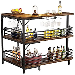 LITTLE TREE 3 Tier L-Shaped Home Bar Unit, Rustic Brown