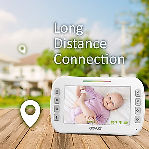 AXVUE Video Baby Monitor, Comfortable Slim Design Handheld Enclosure, 5.0" Screen Monitor & 2 Camera, Range up to 1000ft, 8 Hour Battery Life, 2-Way Talk, Night Vision, Temperature Monitor, No WiFi.