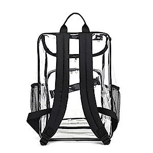 Clear Backpack Heavy Duty, Large PVC See Through Backpack with Water Bottle Holder, Clear Book bags Clear School Backpack for School, Stadium, Football Games, College (Black)