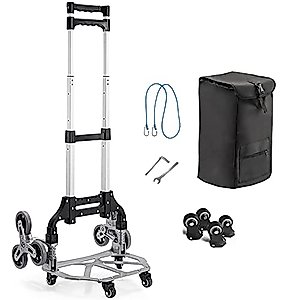 Stair Climbing Hand Truck Grocery Shopping Cart with 6 Mute +4 Small Wheels, Folding Trolley with Wheels Removable Waterproof Canvas Bag, Aluminum Alloy Luggage Package Delivery