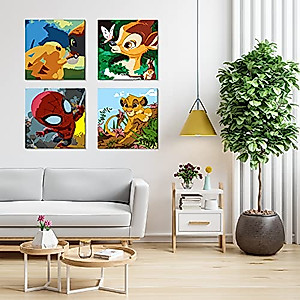 NAIMOER Framed Paint by Numbers for Kids, 4Pack Paint by Numbers Framed Canvas for Kids Ages 8-12, Spiderman Paint by Number Kits, Acrylic Cartoon Oil Painting with Wooden Easel & Velcro (8x8inch)