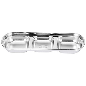 Stainless Steel Sier Sauce Dish Seasoning Dish Snack Plate Divided Food Dipping Bowl Kitchen Tableware for Salt Vinegar Sugar(3 Grids)