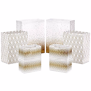 Hallmark Gold Gift Bag Assortment - Diamonds, Stripes, Dots (Pack of 6: 2 Medium 9", 2 Large 11", 2 Extra Large 14") for Chrsitmas, Hanukkah, Graduations, Birthdays, Weddings, Bridal Showers