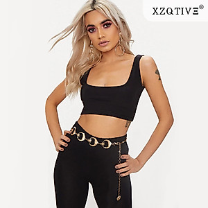 XZQTIVE Metal Gold/Silver Chain Belt for Women Dress Jeans Moon Sun Waist Chain Rhinestone Adjustable for Plus Size (Gold Moon, 130cm/51.2inch)