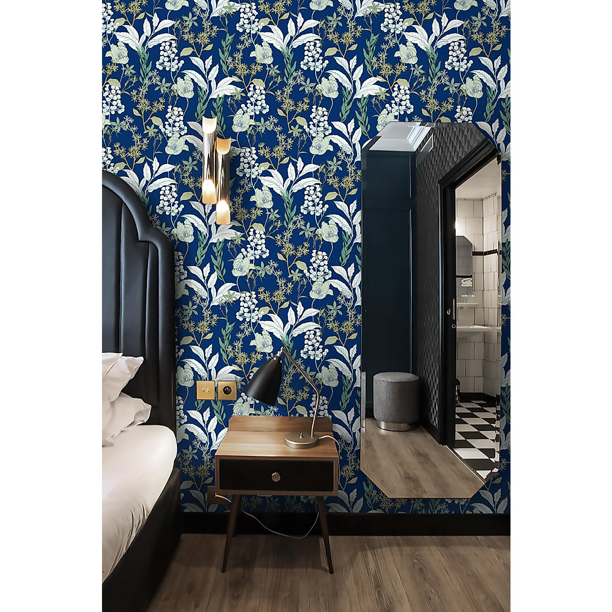 Yasinet Peel and Stick Wallpaper Boho Blue Wallpaper Removable Floral Self-Adhesive Contact Paper Vintage Blue Wallpaper for Walls Bedroom Vinyl Rolls 15.75inch × 78.7 inch
