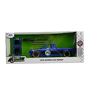 Just Trucks 1:24 Datsun 620 Pickup Die-Cast Truck w/Tire Rack, Toys for Kids and Adults(Blue/Black Stripe)