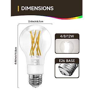 UNILAMP 3 Way Light Bulbs 50 100 150w Equivalent, Daylight White 5000K, E26 LED Filament Light Bulbs, Three Way A19 LED Light Bulb with 90+ CRI, Bright White Light Bulbs, Classic Clear Glass, 2 Pack