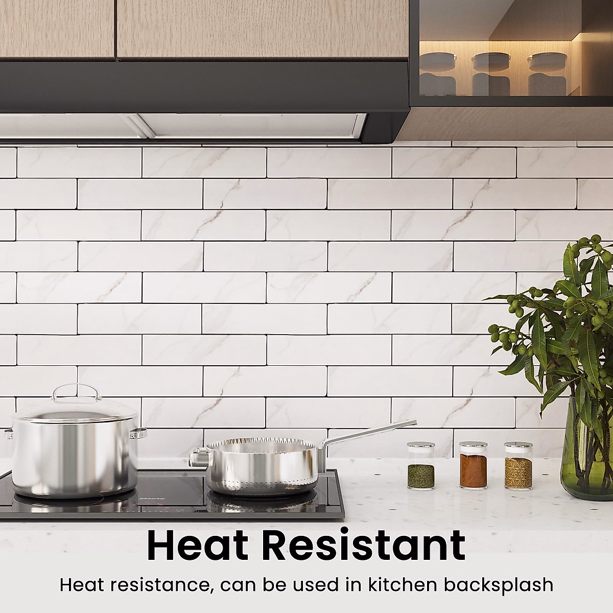 Adedeo Peel and Stick Subway Backsplash, 3"x12" Marble Self Adhesive PVC Wall Subway Tile Stick on Backsplash for Kitchen and Bathroom（16 Pieces）