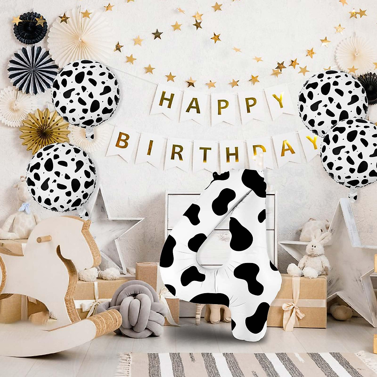 Cow Print Number 4 Balloons, 40 Inch Large Number 4 Balloon 18 Inch Cow Foil Balloons for 4th Birthday Cow Theme Party Decorations for a Girl Boy Kids Baby Shower Farm Animal Cow Party Supplies
