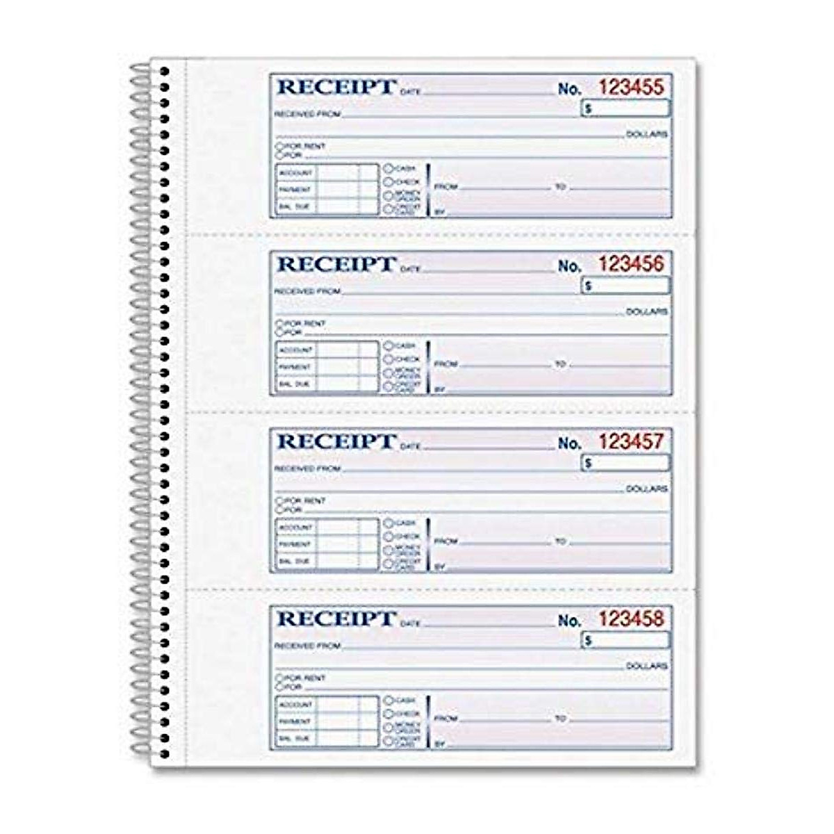 Adams Money and Rent Receipt Book, 2-Part Carbonless, 7-5/8" x 11", Spiral Bound, 200 Sets per Book, 4 Receipts per Page (SC1182)