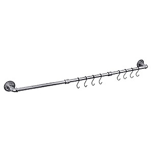 HouseAid 48 Inch Industrial Pipe Towel Bar, Farmhouse Iron Hand Towel Holder, Vintage Style Towel Rod for Bathroom, Wall Mounted, Antique Silver (Hook Included)