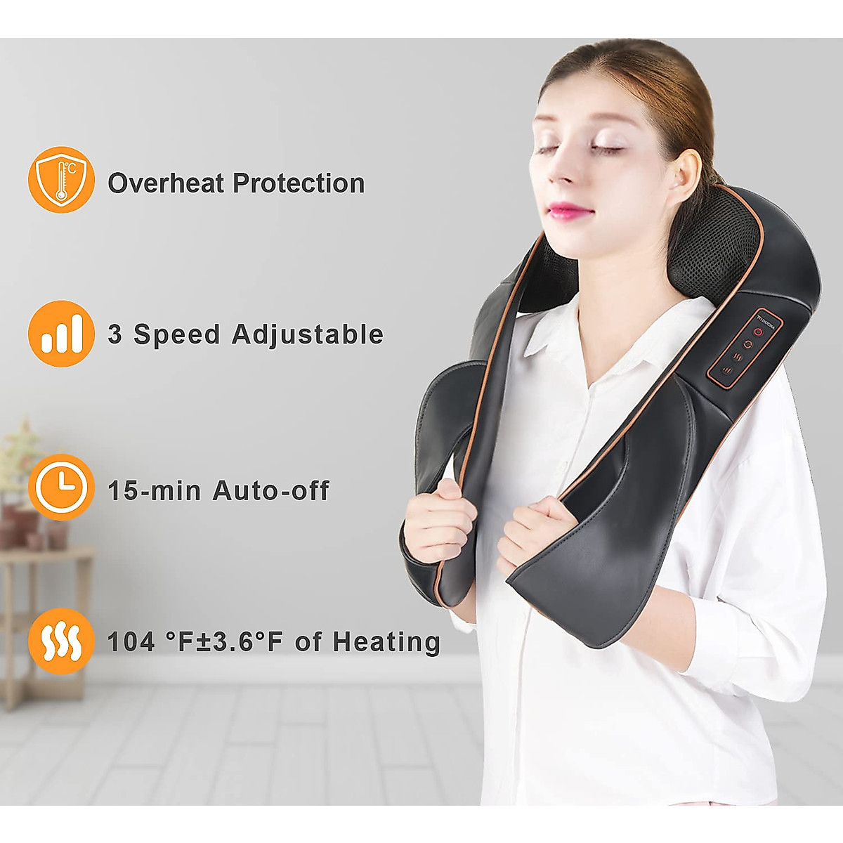 TRIDUCNA Neck Back Massager with Heat, Shiatsu Electric Deep Tissue with 3D Kneading Massage, 3 Intensity Levels, Muscle Pain Relief for Back,Neck,Shoulder,Legs, Gifts for Her/Him/Friend/Mom/Dad