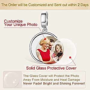 925 Sterling Silver Personalized Photo Charm Fit Bracelet Necklace Customized Image Picture Bead for Women