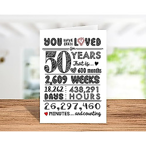Katie Doodle 50th Birthday Card - Super Cute 50th Birthday Decorations, 50th Birthday Gifts for Women, 50th Anniversary Decorations, 50th Birthday Gifts for Men - Includes 50 Years Card & Envelope
