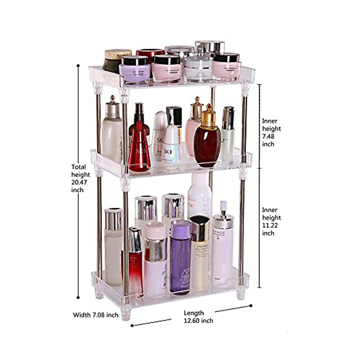 Bathroom Organizer Countertop,3-Tier Vanity Tray Shelf Cosmetic Organizer Perfume Skincare Stanading Counter Shelf,Multi-Functional Acrylic Organizer Bathroom Tray