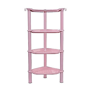 4 Shelf Corner Shower Caddy, Rustproof, Plastic Shower Organizer for Bathroom, Bathtub, Shower pan, Bath Accessories Shower Caddies, 13.5 x 10 x 33.5 Inches, Pink (Round Slot Pink 4 Tier)