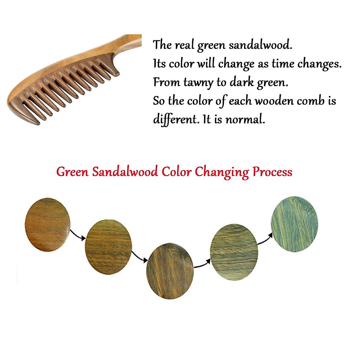 Louise Maelys Hair Comb Wooden Wide Tooth Combs for Curly Hair Detangling Sandalwood