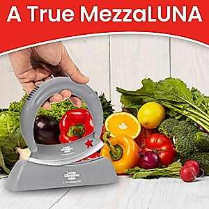 A True Mezzaluna Chopper, 5.5" Rust-Resistant Stainless Steel, Pizza Cutter, Salad Cutter, Food Chopper, Rocker Knife with a Sharp Mincing Blade, Crescent-Moon Shaped Safety Handle, Dishwasher Safe