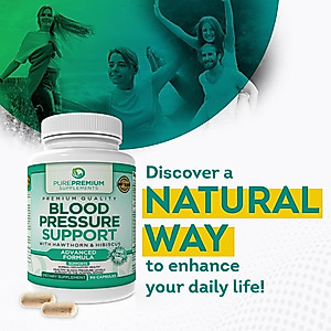 PurePremium Blood Pressure Supplements with Hawthorn Berry, Hibiscus - Nitric Oxide for Normal Blood Pressure Support with Vitamin B12 - Garlic Supplements for Normal Nitric Oxide Supplement - 90 Caps