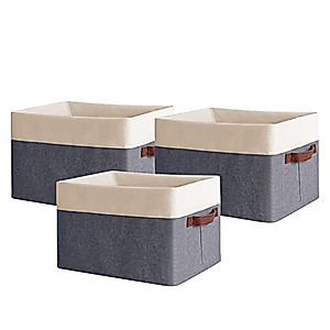 Storage Bins, Besmall Fabric StorageBasket for Organizing, 3 Pack Collapsible Storage Boxes, Foldable Storage Baskets with Handles Cubes for Home Bedroom Office (Grey and Beige)