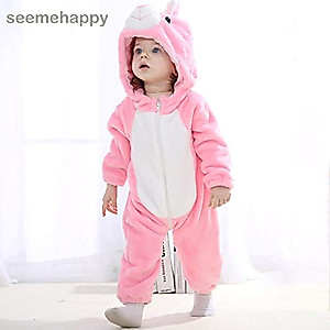 seemehappy Cute Bunny Panda Fleece Baby Bodysuit – Infant Warm One Piece Kids Hooded Romper Outerwear Toddler Jacket-Bunny,6-12 Months