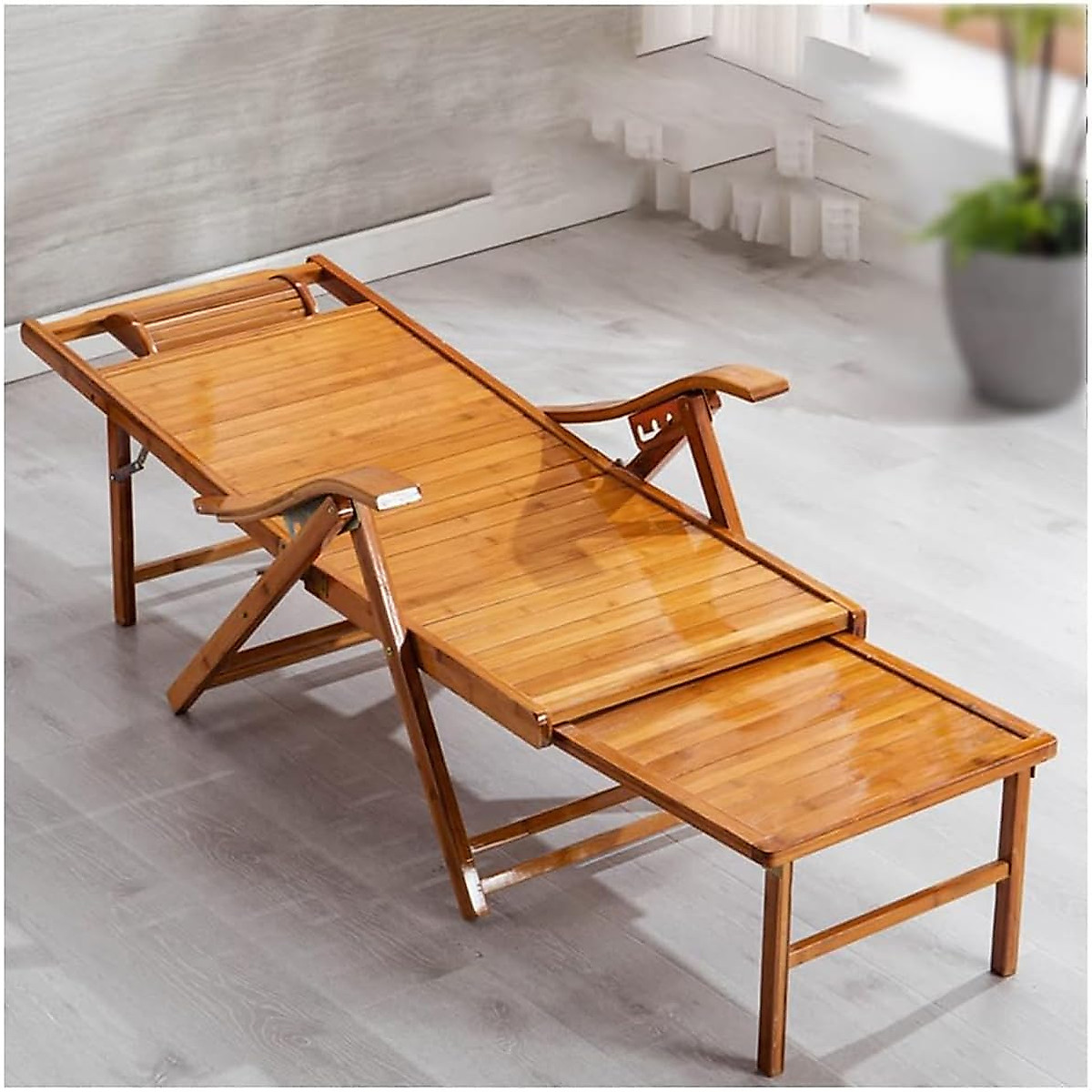 JIAYOYO Foldable Wooden Recliners with Footrest,Wooden Outdoor Foldable Armchair with 5 Position Adjustable Backrest Chair Recliner Chair for Patio Lawn Beach,Tea Color