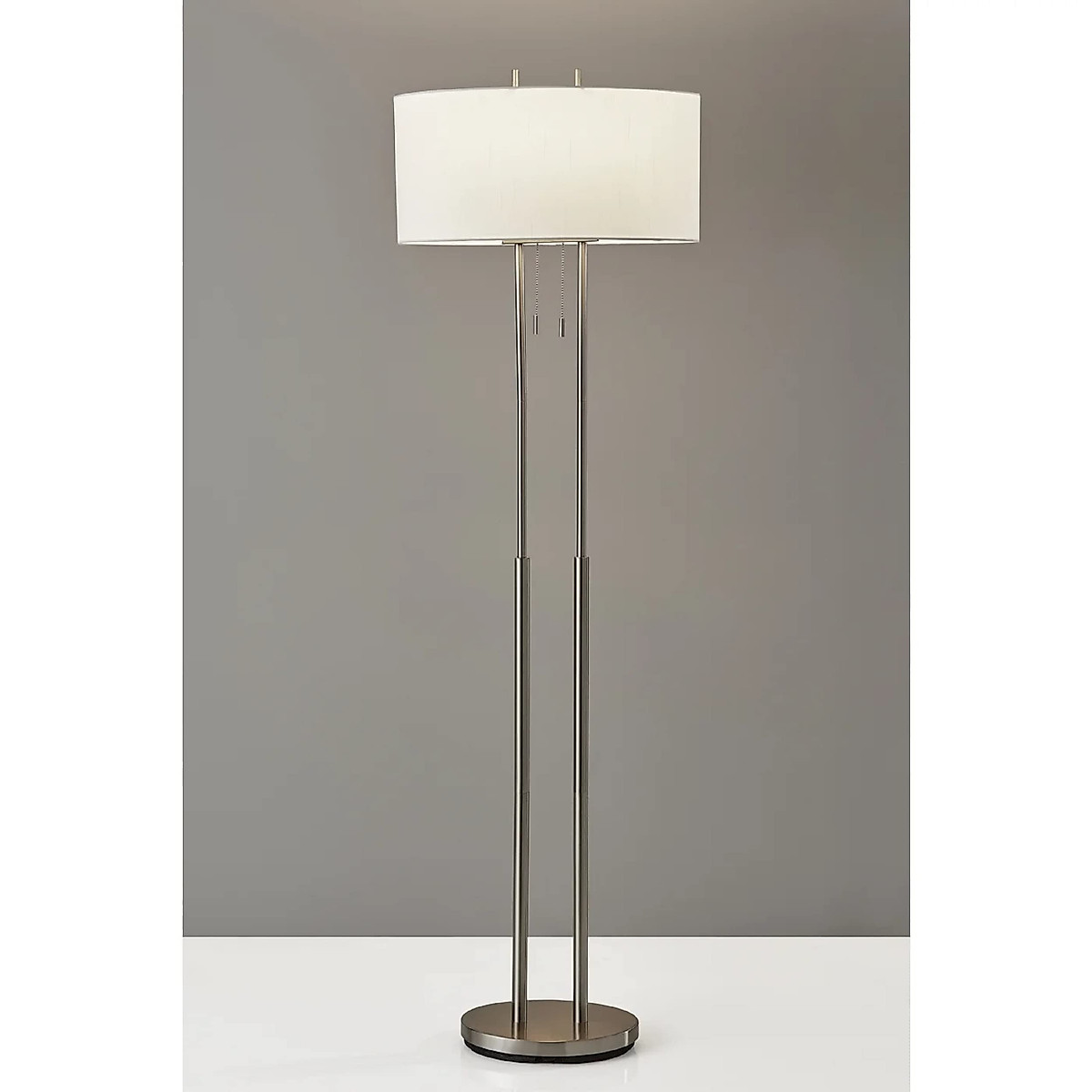 Adesso 4016-22 Duet 62" Floor Lamp, Satin Steel, Smart Outlet Compatible
