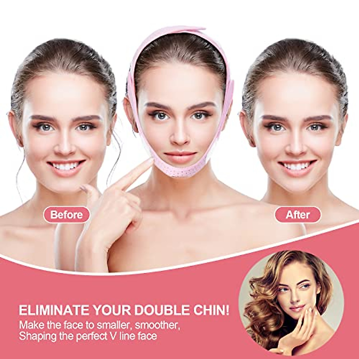 LHYLZY Double Chin Reducer, V Line Lifting Face Slimming Mask Chin Strap for Women, Eliminates Sagging Skin Firming Anti Aging Facial Jawline Shaped Neck Belt