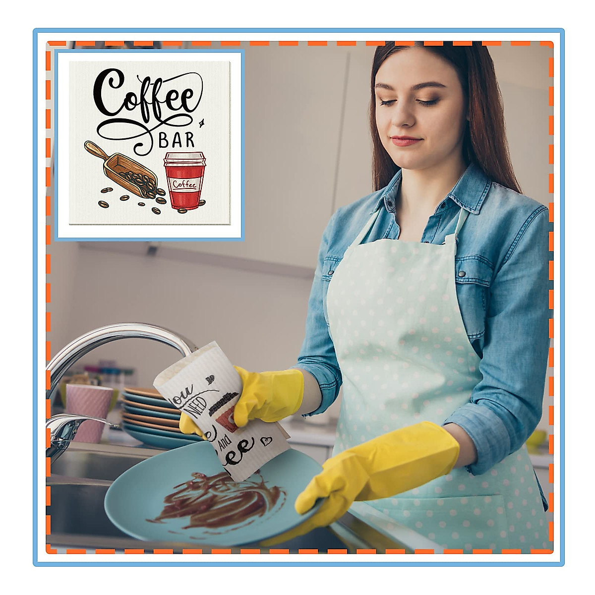 6 Pieces Mixed Swedish Kitchen Coffee Dishcloths Reusable Absorbent Cleaning Cloth Quick Drying Washable Cleaning Wipes No Odor Dish Cloths for Kitchen Bathroom Office Wedding Housewarming